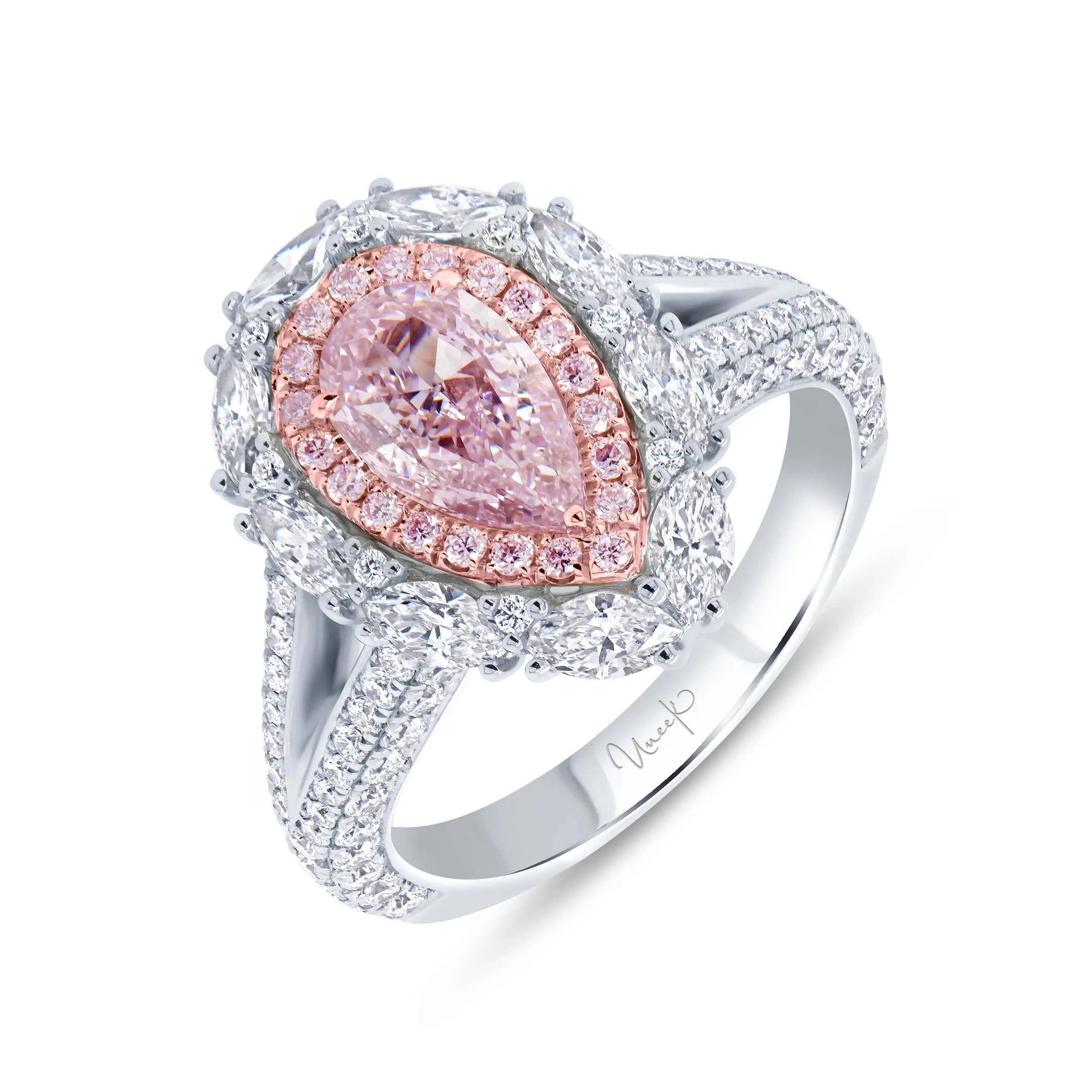Uneek Natureal Collection Double-Halo Pear Shaped Light Pink Diamond E ...